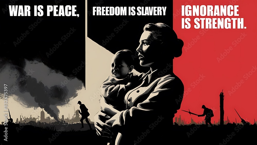 war is peace, freedom is slavery and ignorance is strength, slogan ...