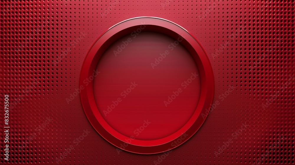 Red industrial round frame border on red steel perforated metal sheet ...