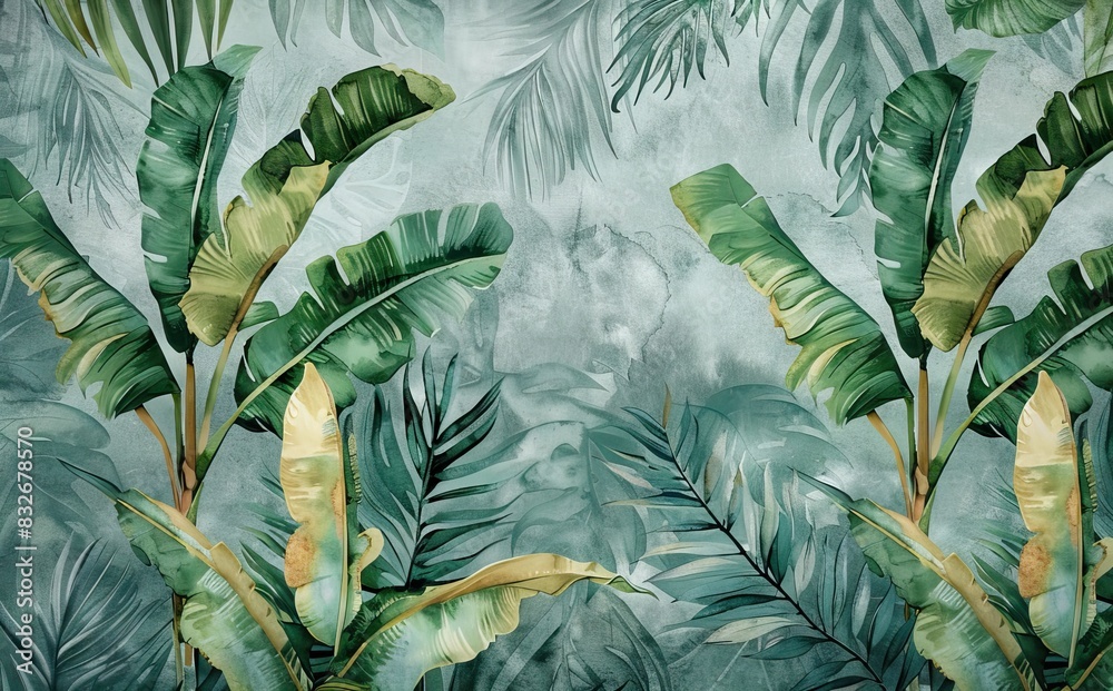 Illustration of a tropical wallpaper pattern with watercolor texture ...