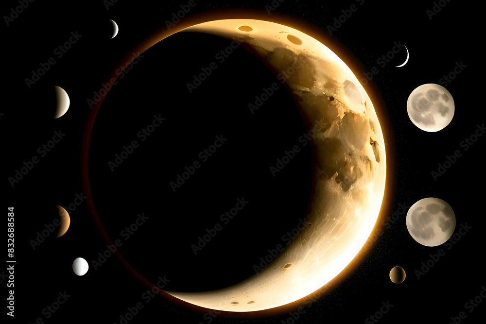 Moon phases, waning or waxing crescent moon on transparent checkered ...