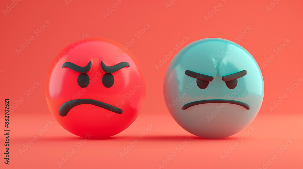 A photorealistic 3D of a pastel red relieved emoji next to a malachite ...