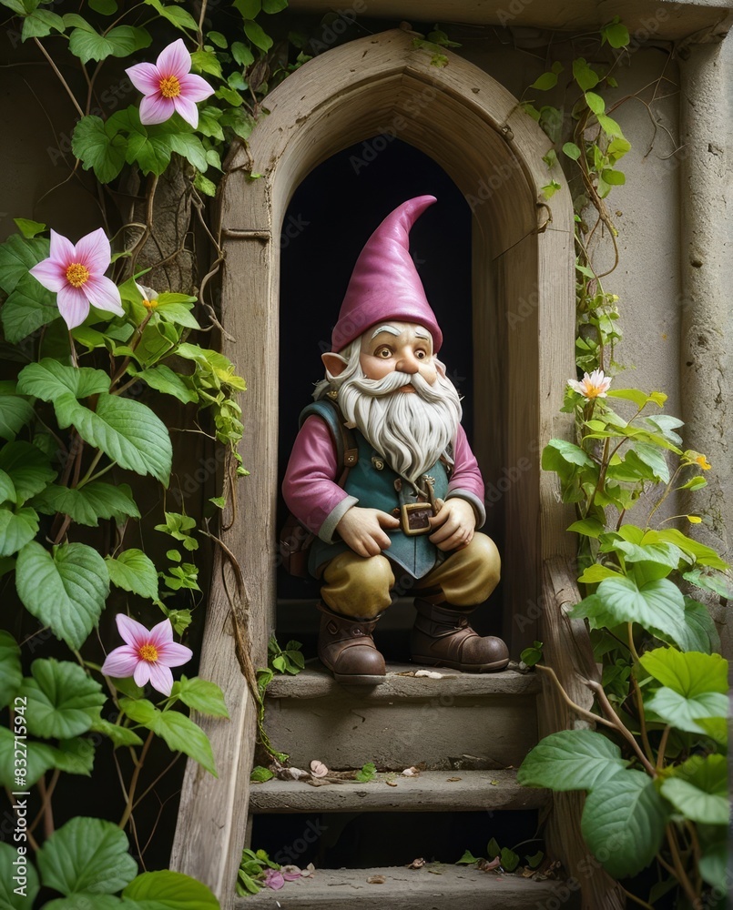A Hyperrealistic Scene of a Serene Garden Gnome Amidst Lush Green ...