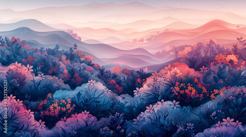 ภาพประกอบสต็อก Gradient color environmental artwork featuring dynamic ...