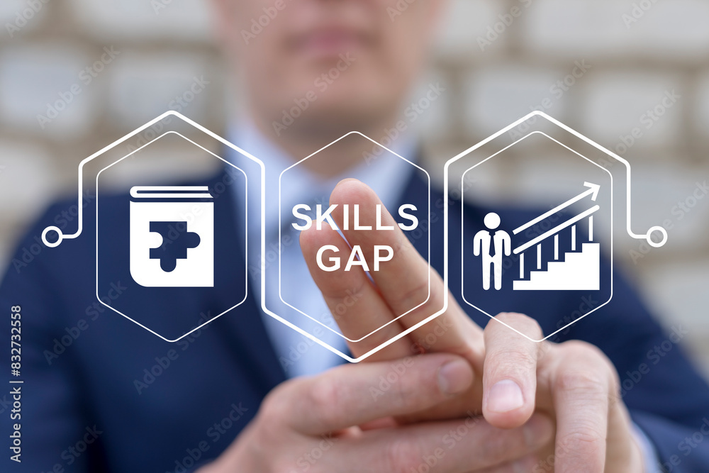 Business man working on virtual touch screen presses inscription ...