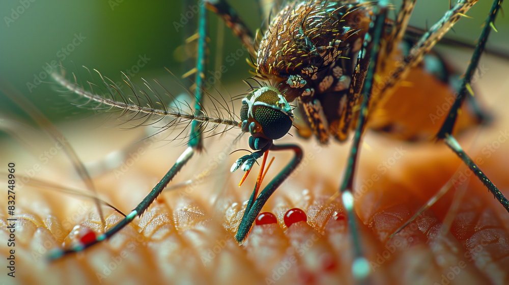 Dengue Danger: Extreme Macro of Aedes Aegypti Mosquito Biting Skin ...