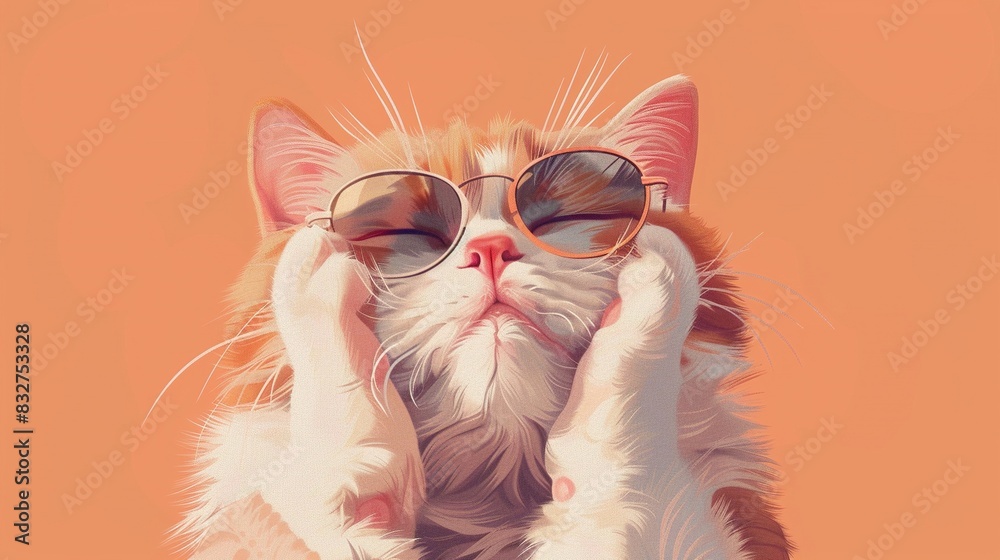 Cute Funny Cat Wearing Sunglasses Description: Illustrations of a cute ...