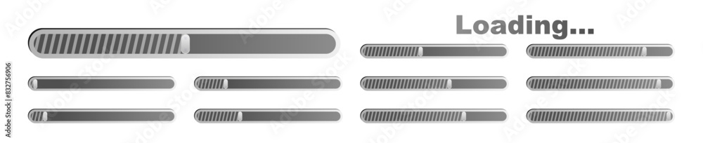 Loading icon set. Set loading bar progress icons isolated on transparent background. Download ...
