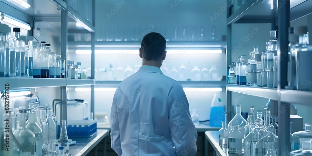 Researcher in the lab, back view, analyzing chemical reactions, modern ...