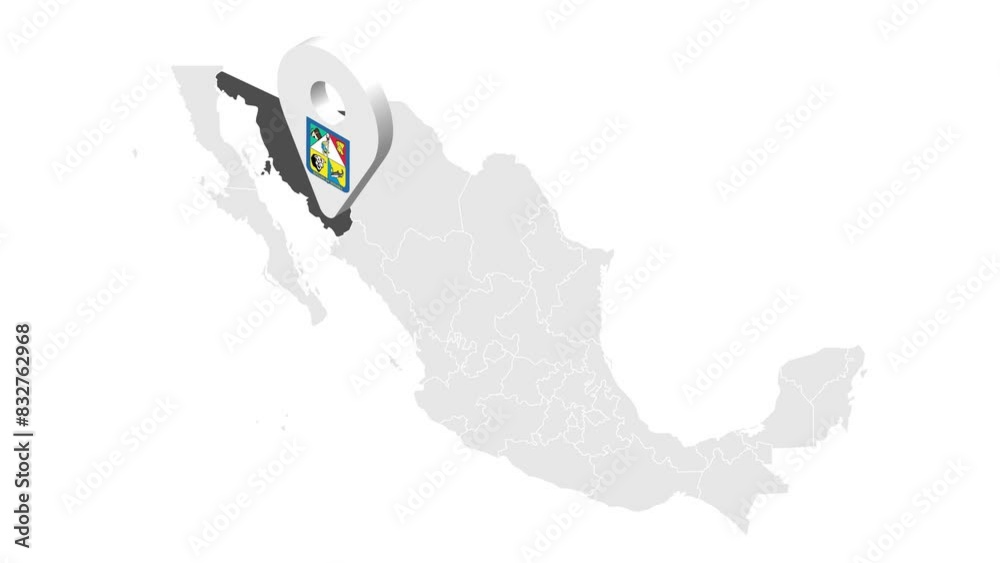 Location State of Sonora on map Mexico. 3d State of Sonora flag map ...