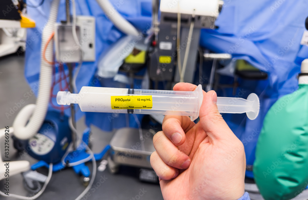 medical syringes with anesthetic drugs - propofol, midazolam, fentanyl ...