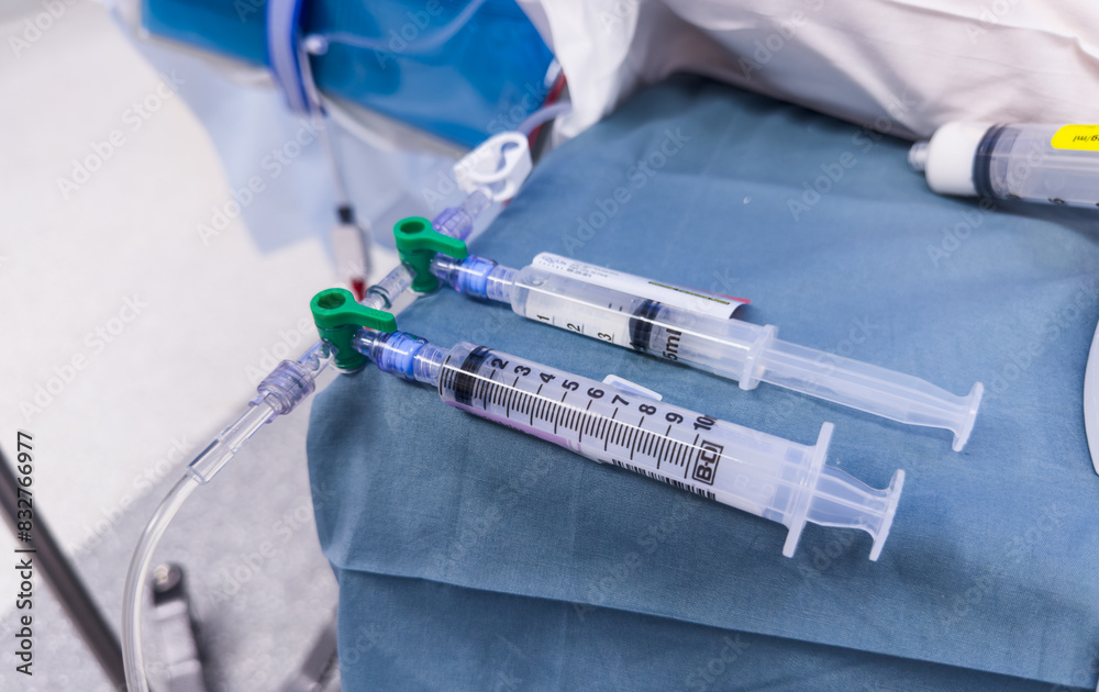 medical syringes with anesthetic drugs - propofol, midazolam, fentanyl ...