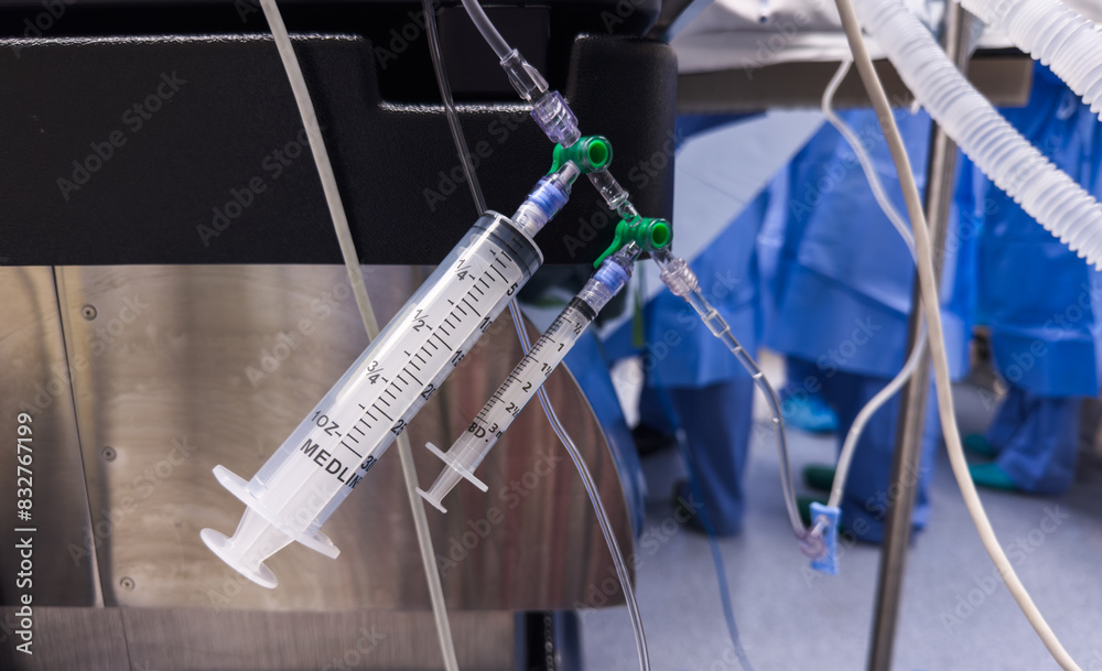 medical syringes with anesthetic drugs - propofol, midazolam, fentanyl ...