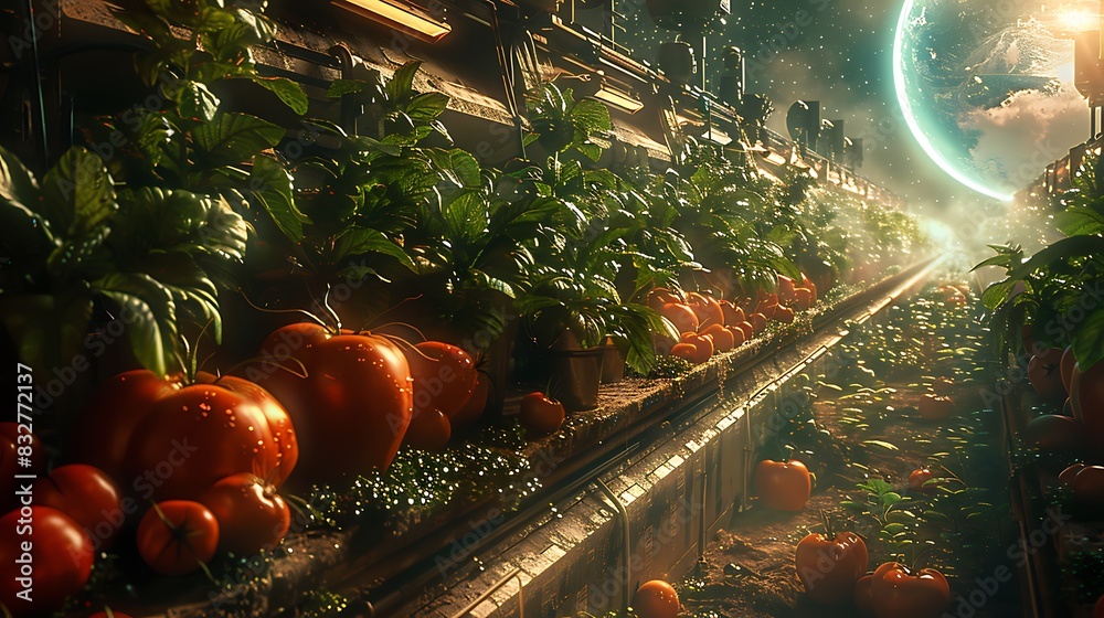 concept art of a farm in space using artificial gravity and hydroponics ...