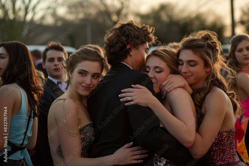 prom night friends emotional hugs candid moment - high school graduates ...