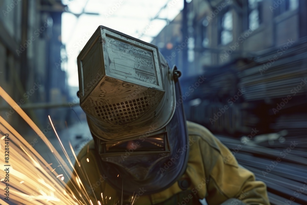 Especialista en soldadura soldando metales en una fábrica de ...