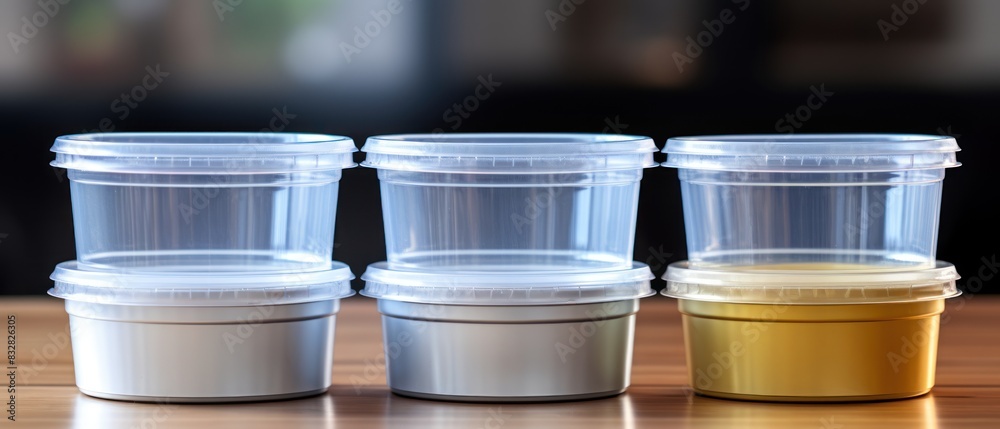 Round Plastic food containers set mockup. 3D illustrator Clear Plastic ...