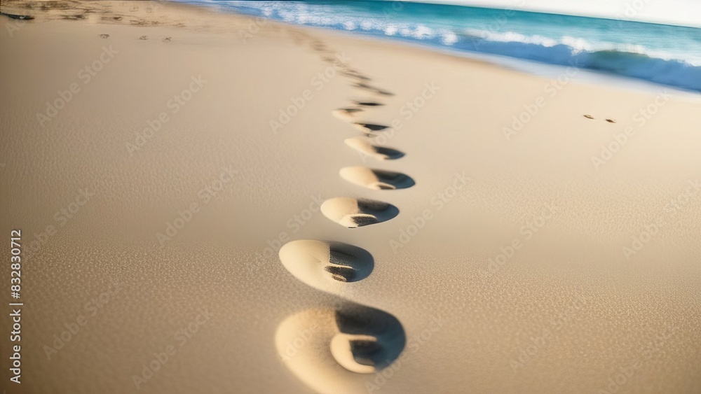 A line of footprints in the sand. Concept of movement and exploration ...