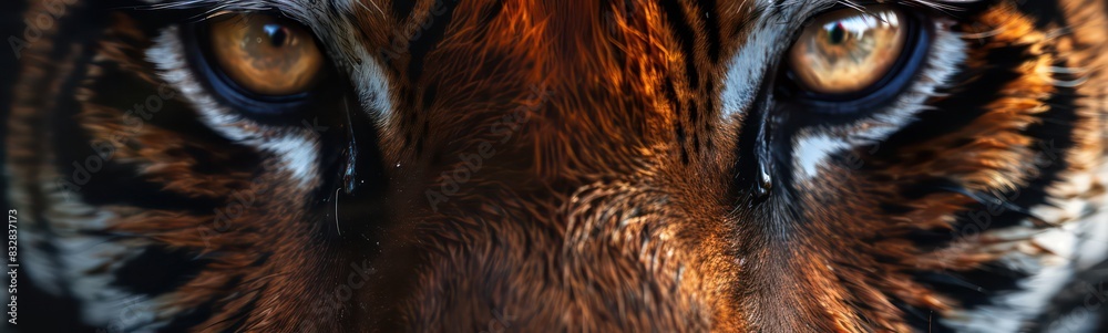 Tiger face close-up in profile a huge red face of a predatory beast ...