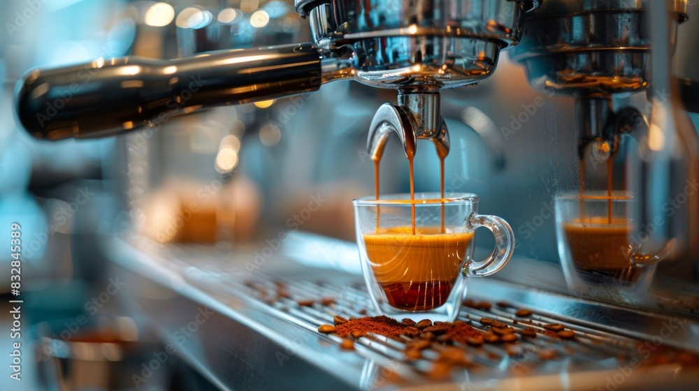 espresso preparation, barista skillfully extracts espresso shots with a ...