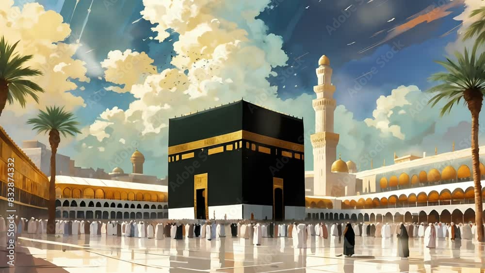 illustration of the Kaaba in Mecca during the Hajj season. animated ...