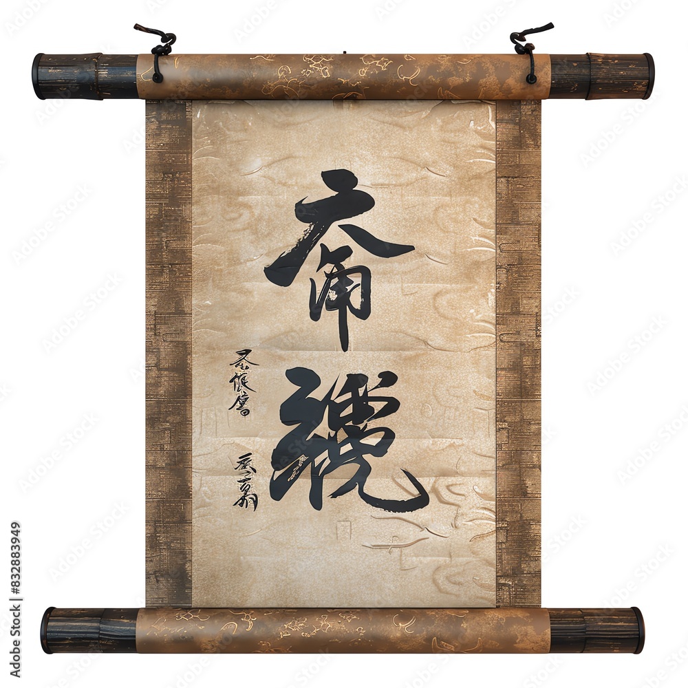 Japanese Wall Scroll with calligraphy, isolated white background ...