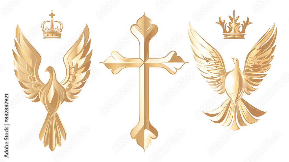 Holy Trinity symbols. Cross, crown and dove of Holy Spirit. Christian ...