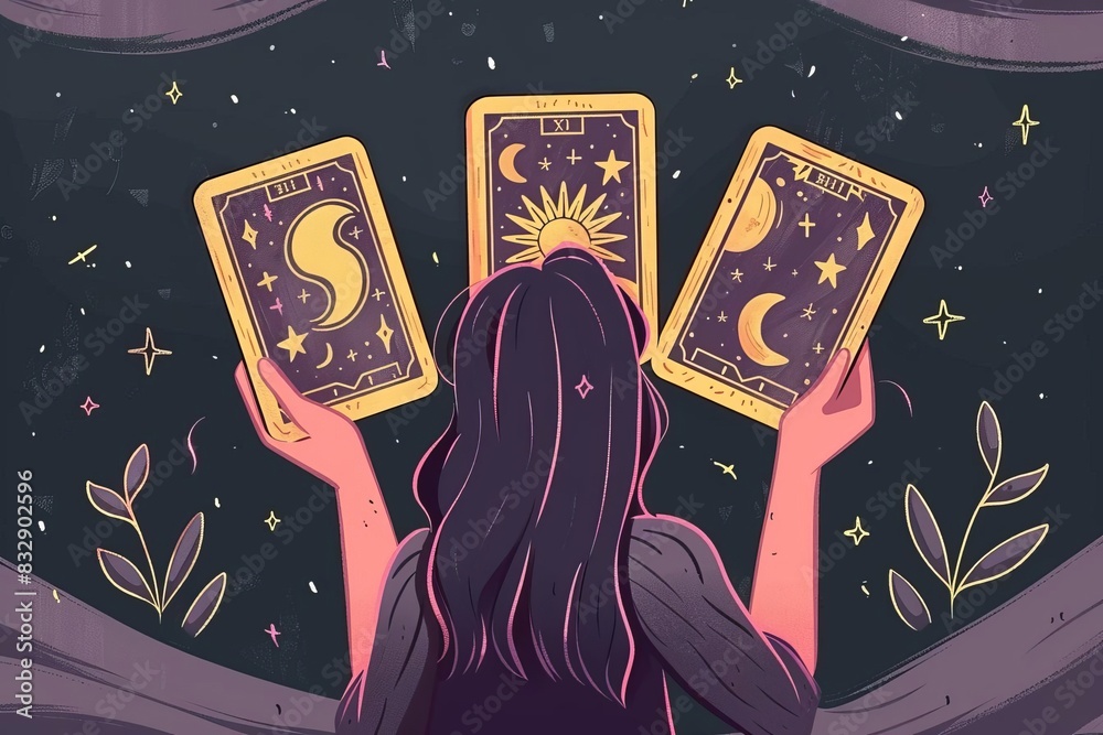 mystical tarot card reading fairy spreading cards with magical symbols ...