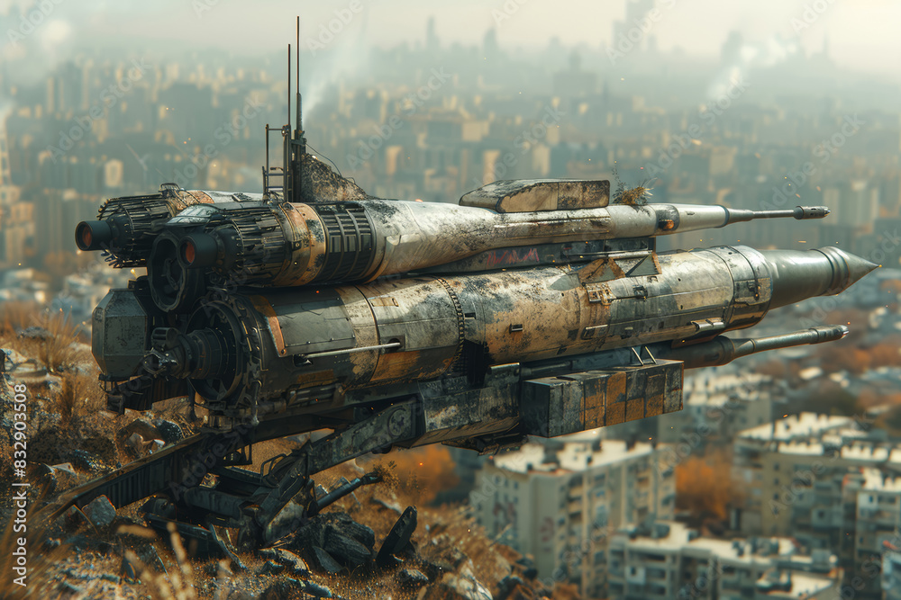 Anti-tank guided missile launcher hidden in the urban sprawl, ready to ...