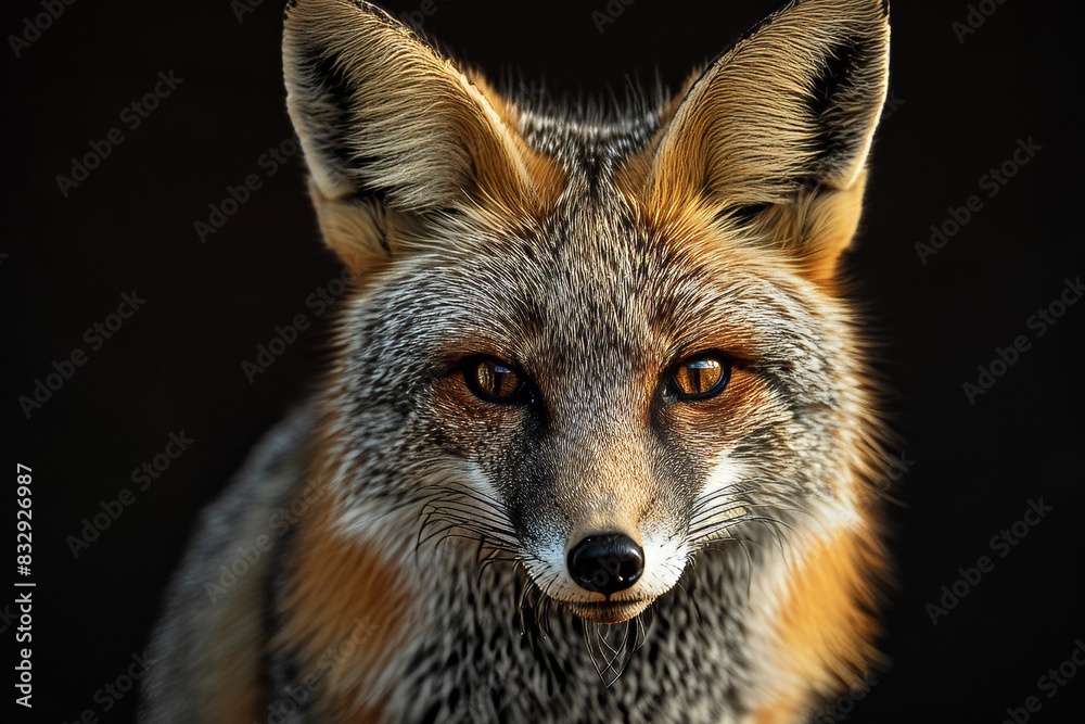 Mystic portrait of Corsac Fox in studio, copy space on right side ...