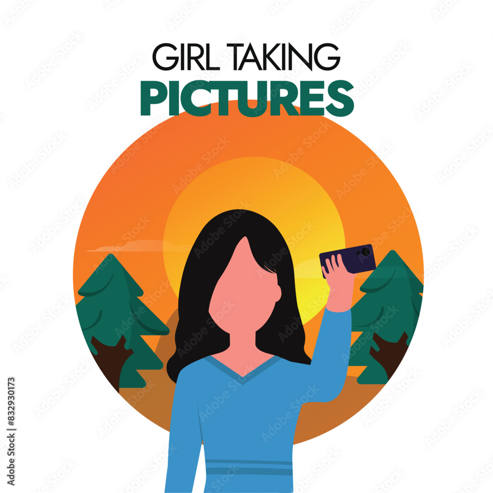 Girl Taking Pictures character. A girl without facial expressions in ...