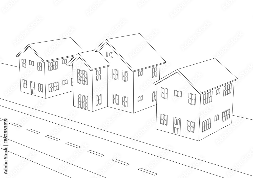 jumbo coloring pages for adults or seniors, 3d houses outline drawing ...