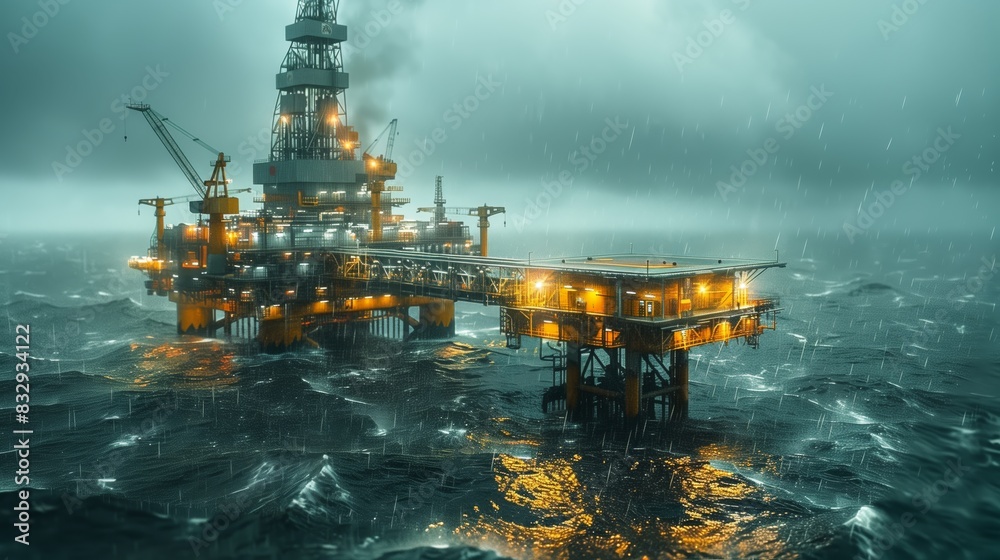 Offshore Oil Rig in Stormy Weather. Offshore oil rig braving stormy ...