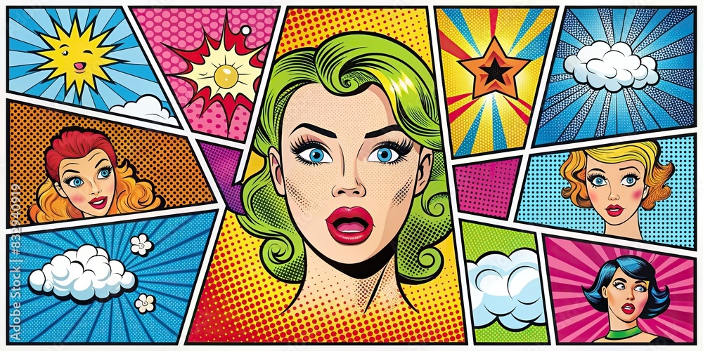 Colorful cartoon comic strip with bold pop art elements Stock ...