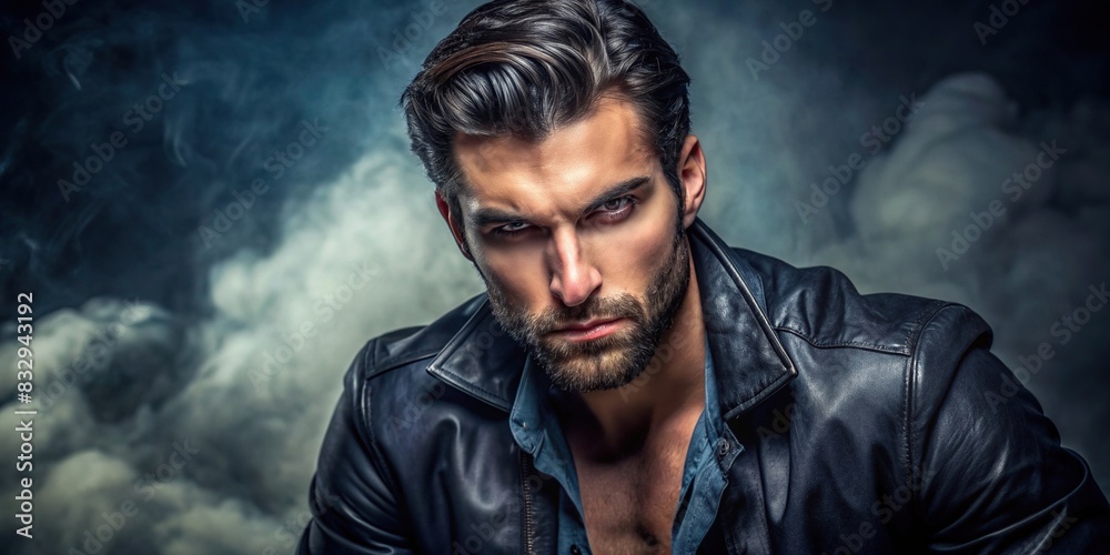 Brooding male model striking an exaggerated pose for a stock photo ...