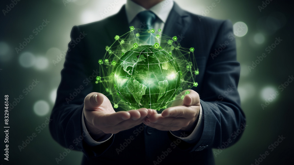 Analyzing ESG for Sustainable Business - Man Utilizing Virtual Screen ...