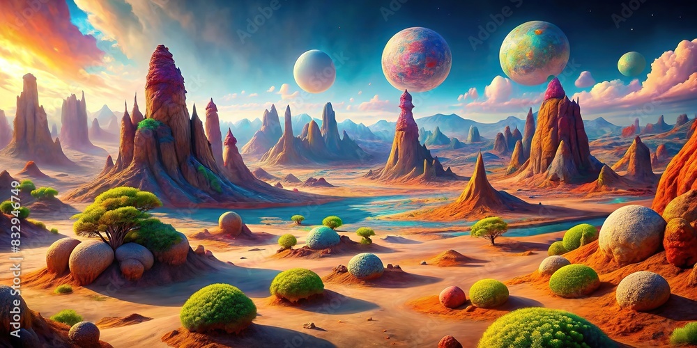 Surreal alien planet landscape featuring vibrant colors and bizarre ...