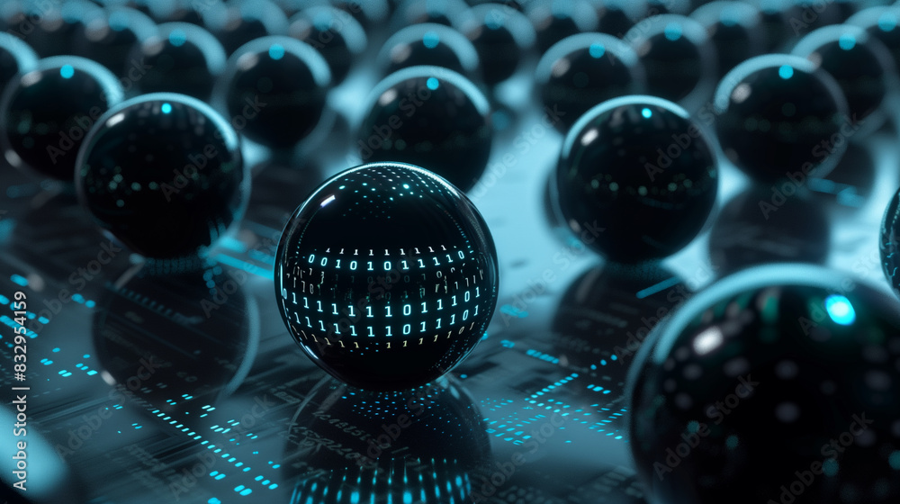 futuristic technology background with glowing binary codes on black ...