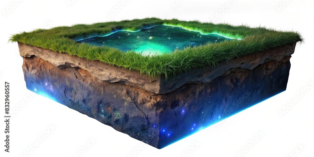 Underground soil layer of cross-section earth with grass on the top ...