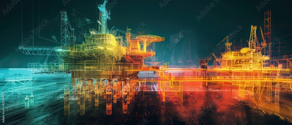 collage wallpaper of lidar point clouds of big industrial facilities on ...
