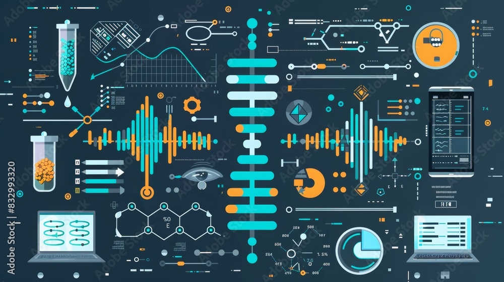 Futuristic data science and technology interface with charts, graphs ...