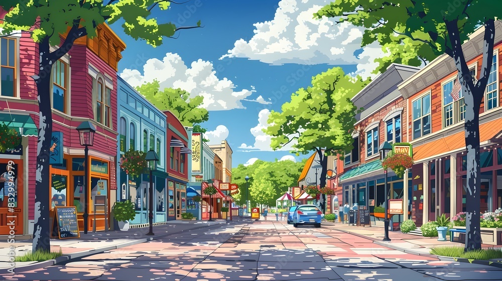 Vibrant Small-Town Main Street:Bustling Locally-Owned Shops,Revitalized ...