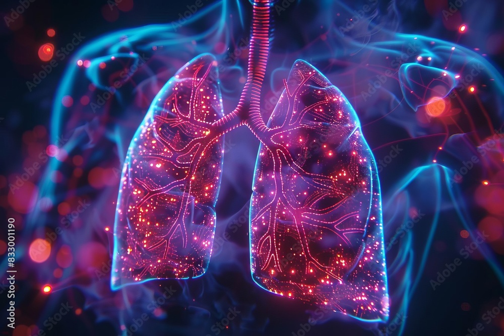 Colorful digital illustration of human lungs highlighting respiratory ...