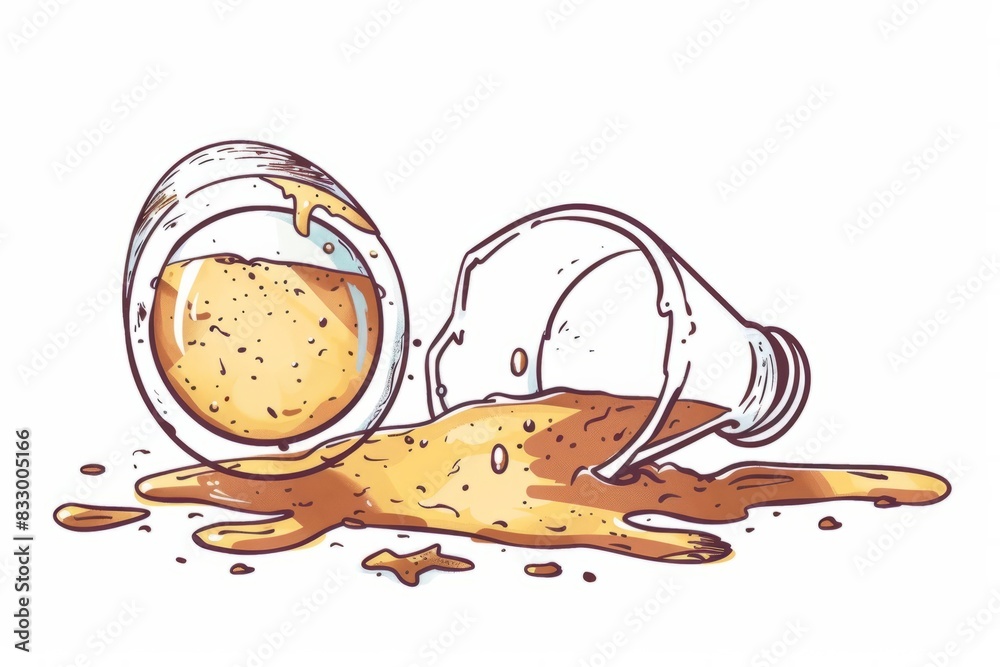 Cartoon cute doodles of a broken egg timer with cheerful sand spilling ...