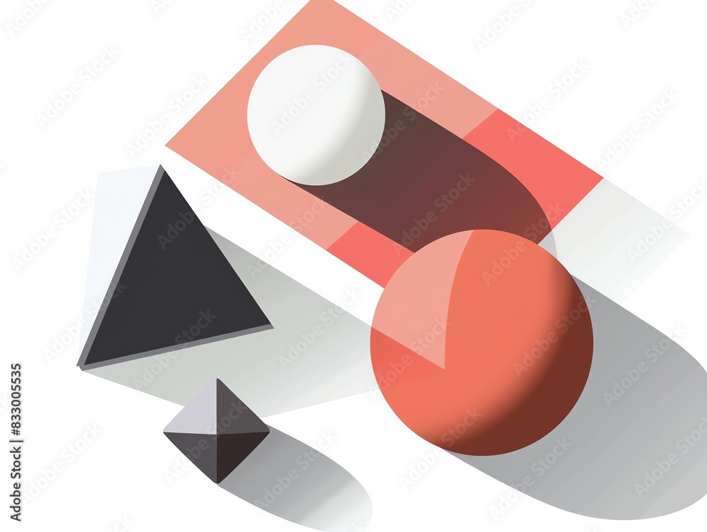 Geometric shapes with shadows, rule of thirds, flat design, white ...