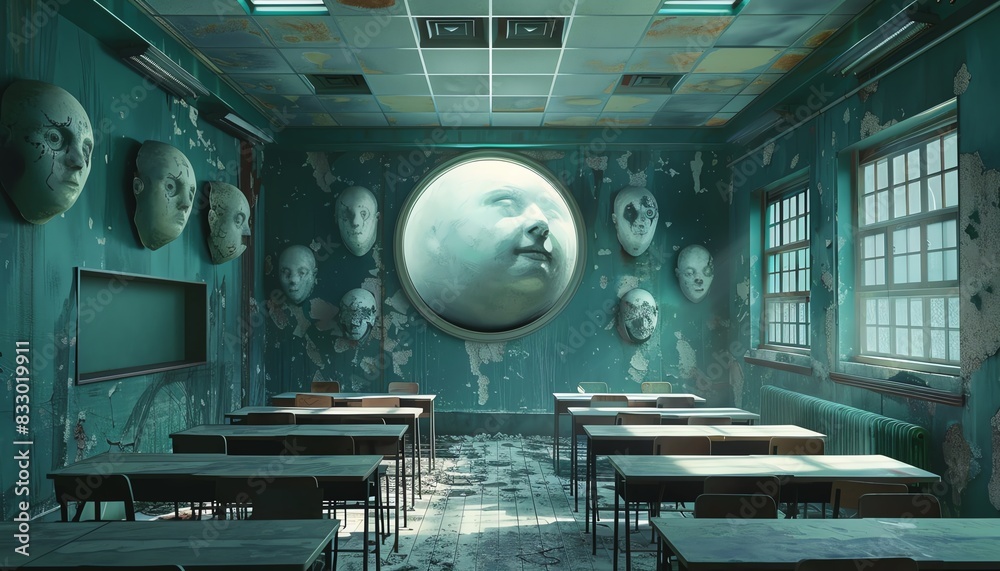 Imagine an otherworldly classroom scene where abstract concepts come to ...