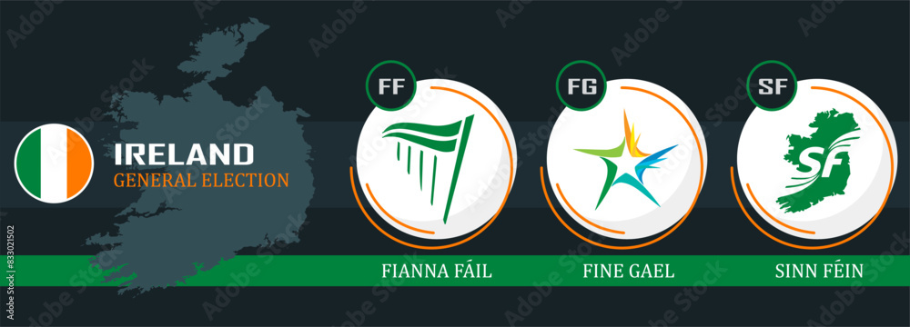 Ireland general election 2024 banner with irish political parties icons ...