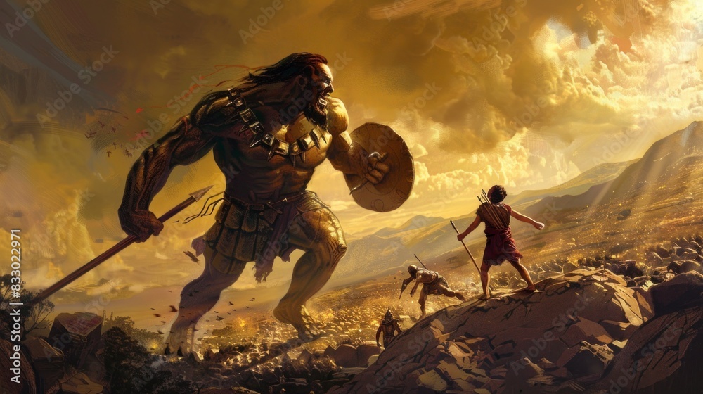 David facing Goliath on the battlefield in high resolution and high ...