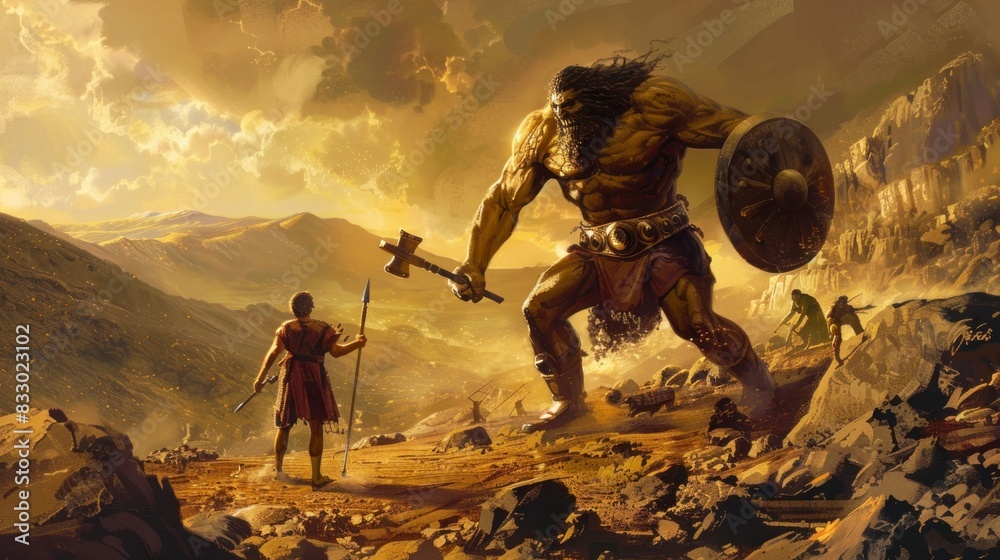 David fighting Goliath on the battlefield in high resolution and high ...