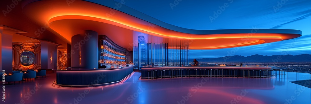 Rooftop Neon bar - modern art style - Cityscape - skyline - r- resort ...