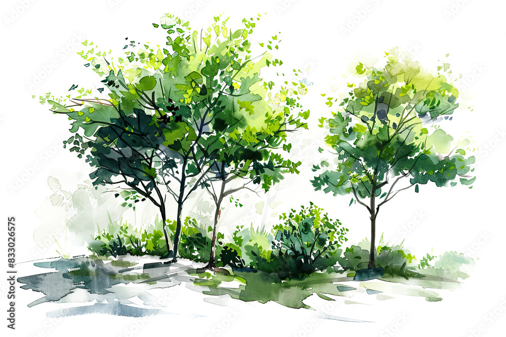 Green tree with leaves sketch architectural drawing in style of ...